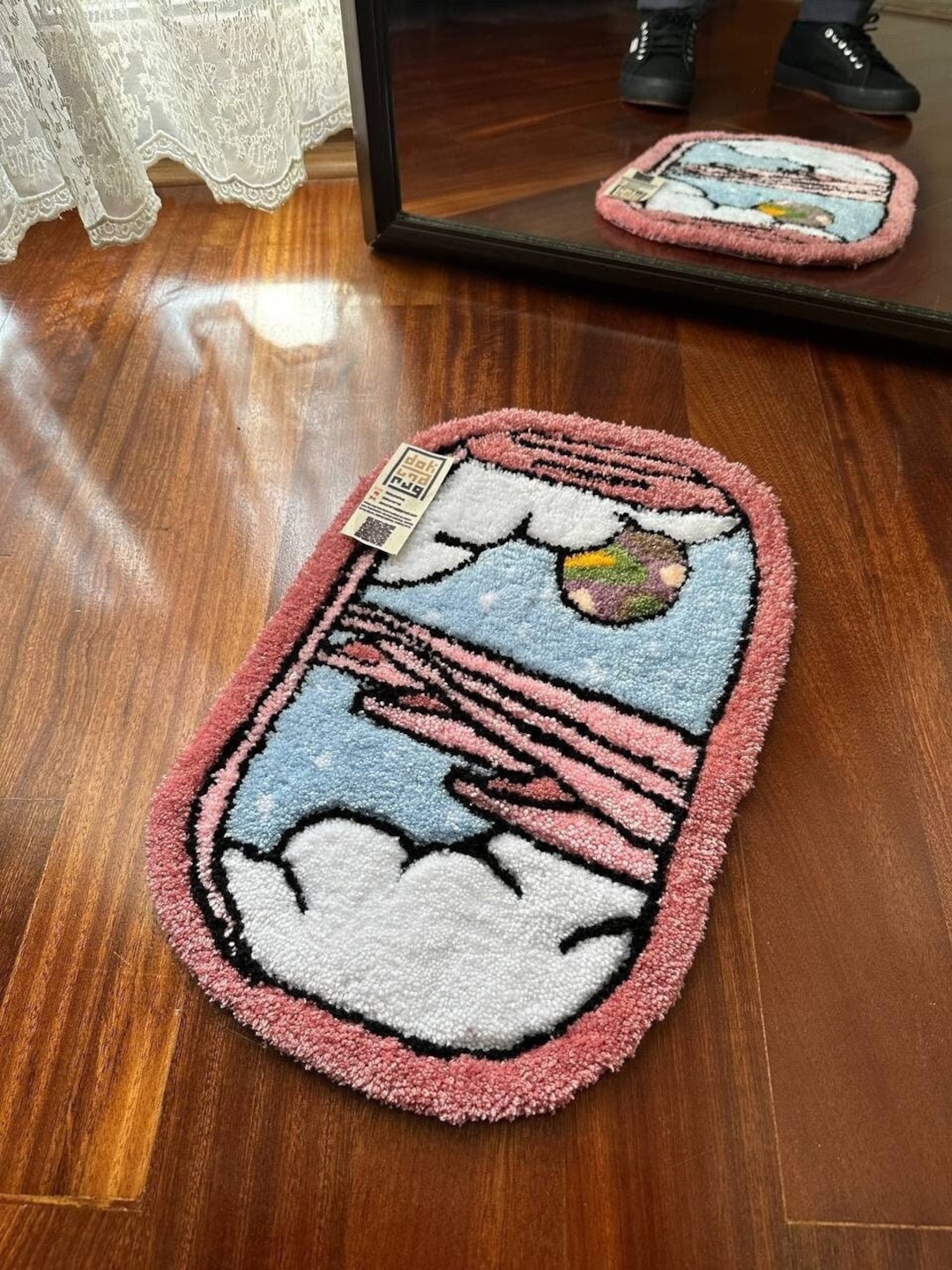 AIRPLANE WINDOW RUG / Pink Airplane Window Tufted Rug, Handmade Cloudy ...