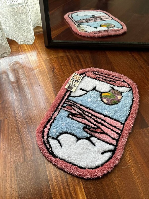 AIRPLANE WINDOW RUG / Pink Airplane Window Tufted Rug, Handmade Cloudy ...