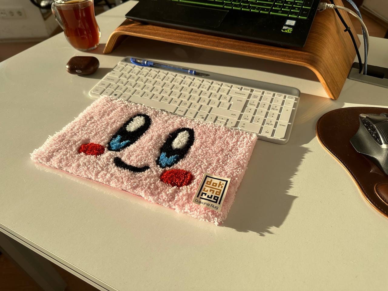 Kirby Keyboard Rug, Game Character Rug, Handmade Study Desk Rug, Tufted ...