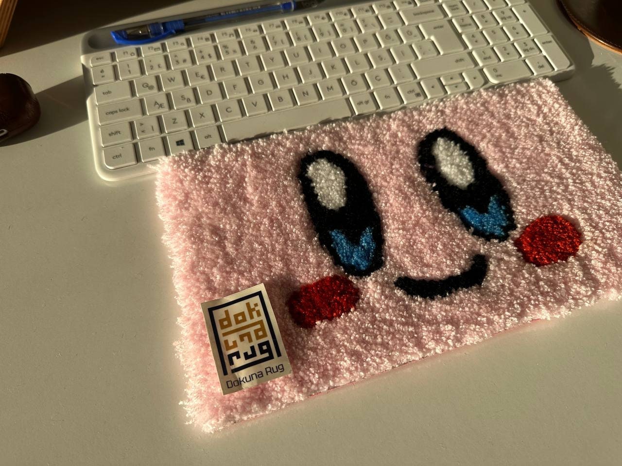 Kirby Keyboard Rug, Game Character Rug, Handmade Study Desk Rug, Tufted ...
