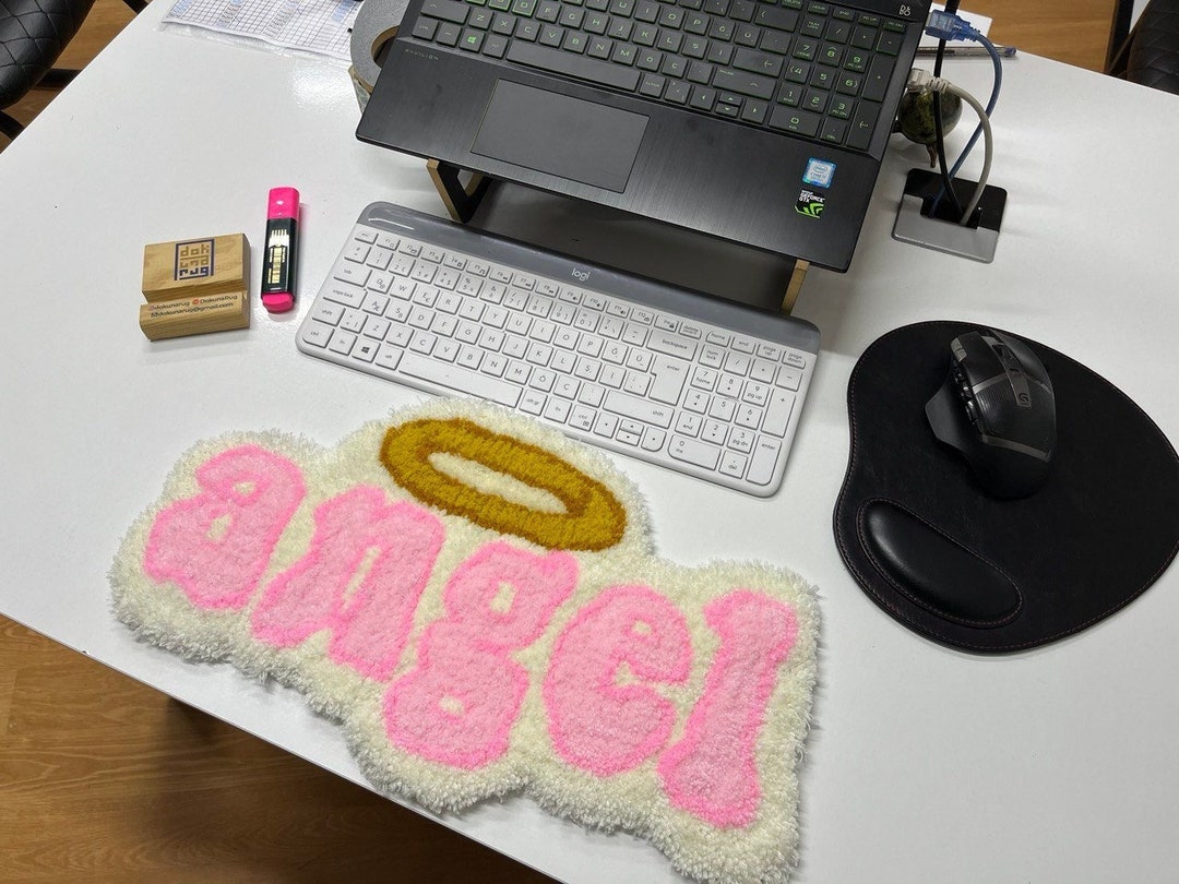 Handmade Tufted Keyboard Rug: Angel Desk Pad - Etsy