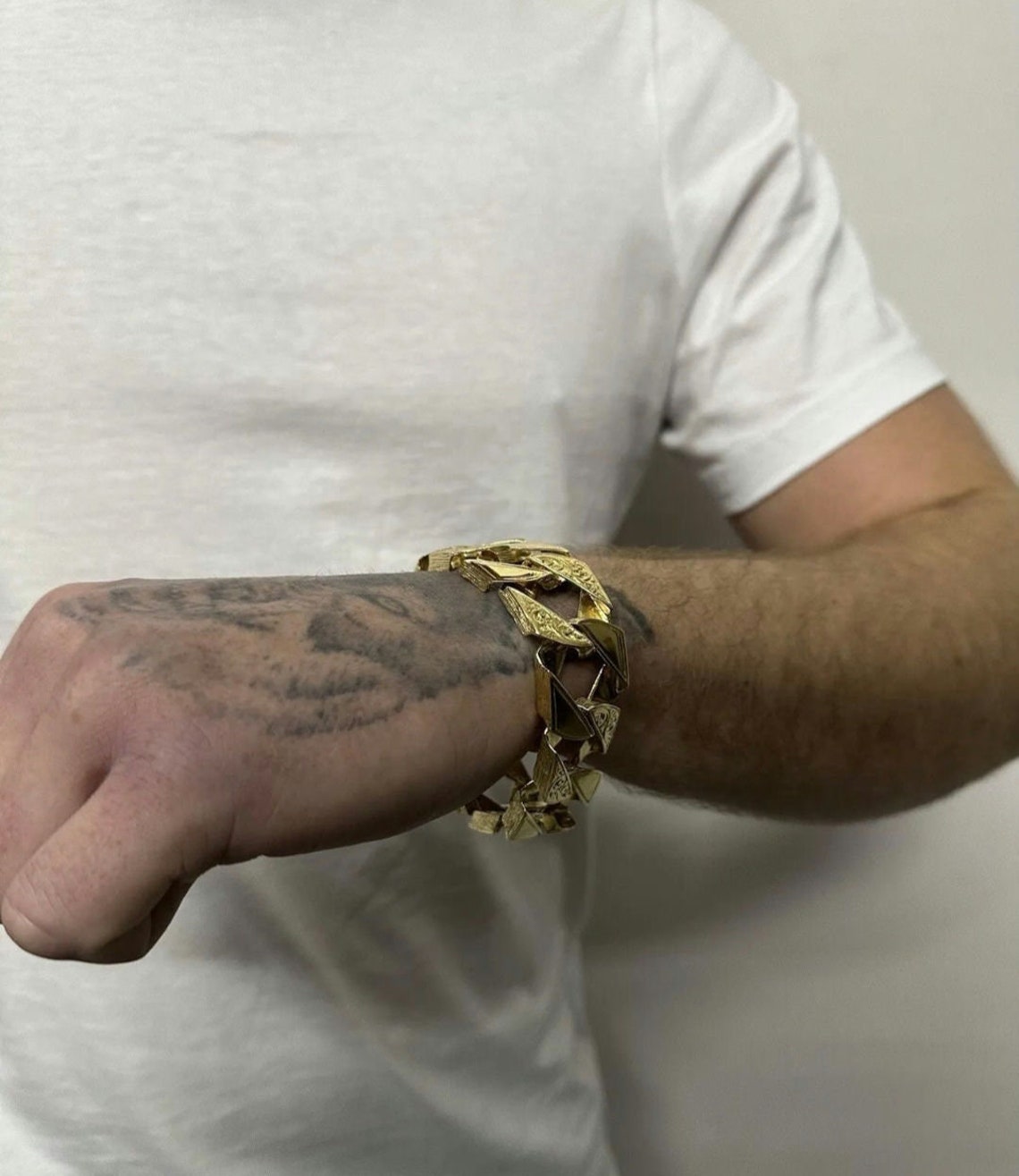 9ct Gold on Silver 22mm Old School Chaps Curb Bracelet. Bespoke UK Made ...