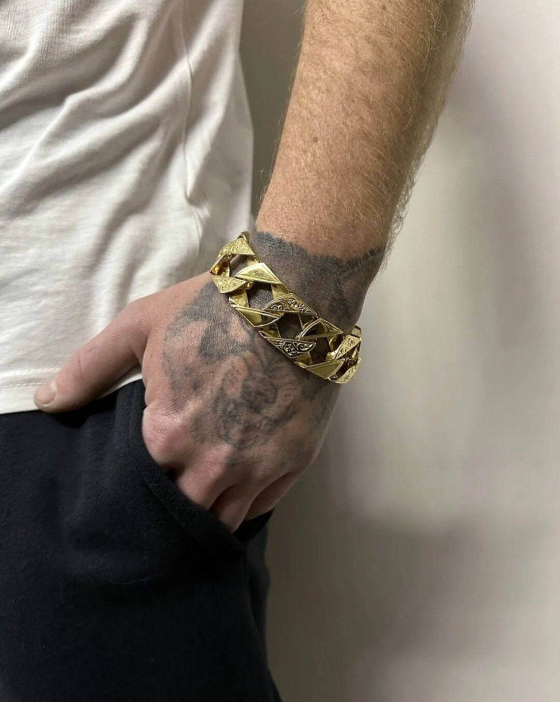 9ct Gold on Silver 22mm Old School Chaps Curb Bracelet. Bespoke UK Made ...