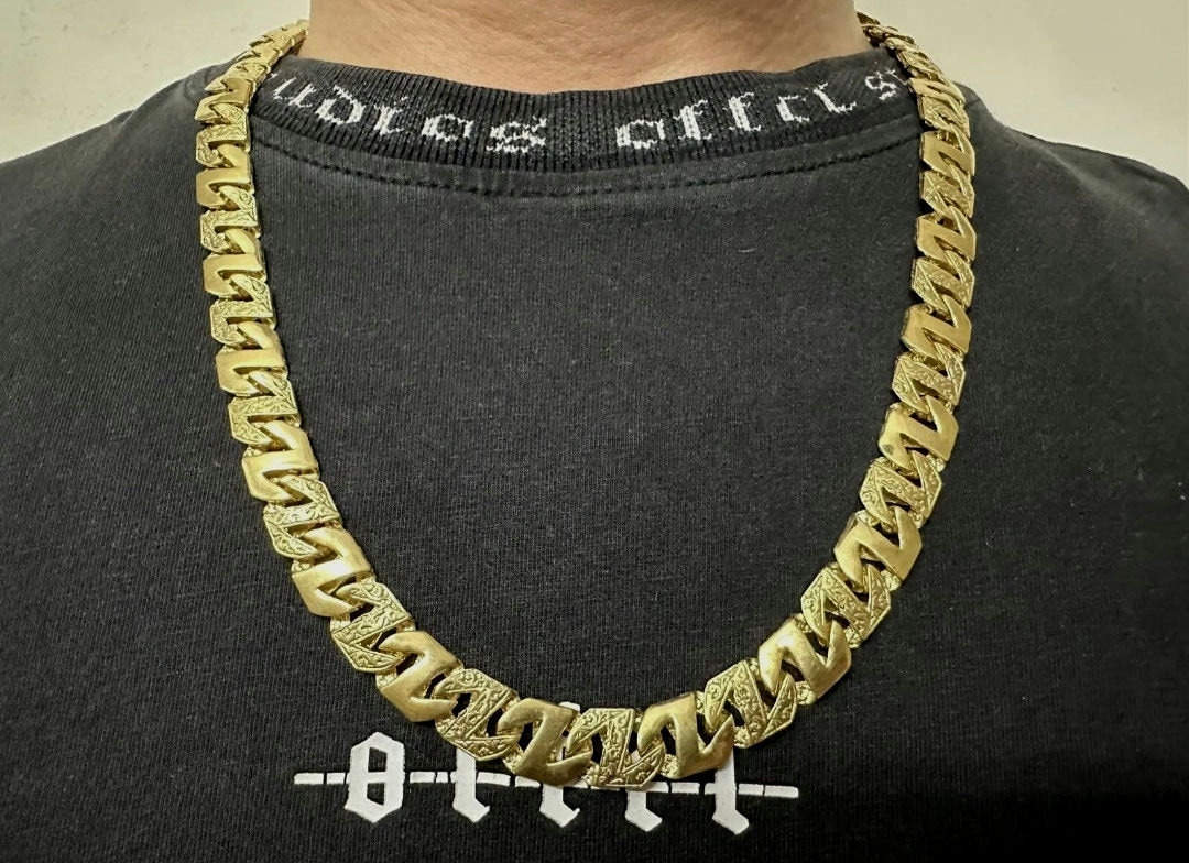 9ct Gold on Silver Chaps Chain 12mm Men's Gent's Heavy Sterling 925 ...