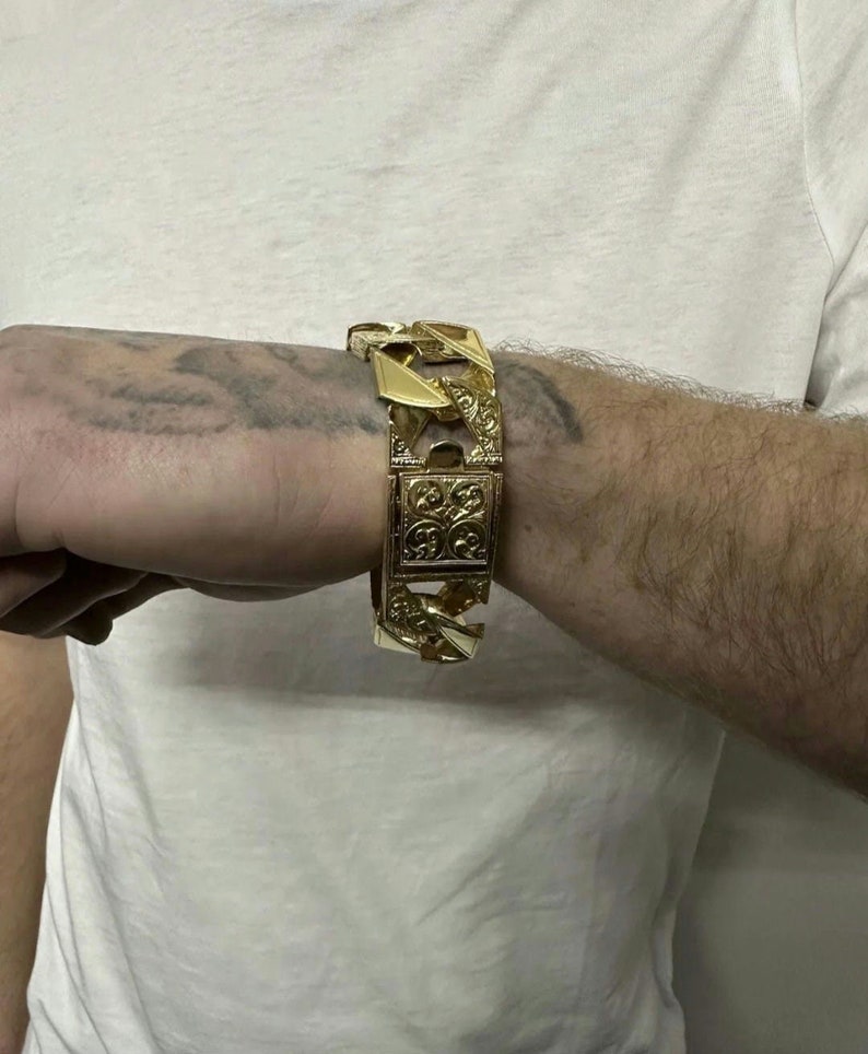 9ct Gold on Silver 22mm Old School Chaps Curb Bracelet. Bespoke UK Made ...