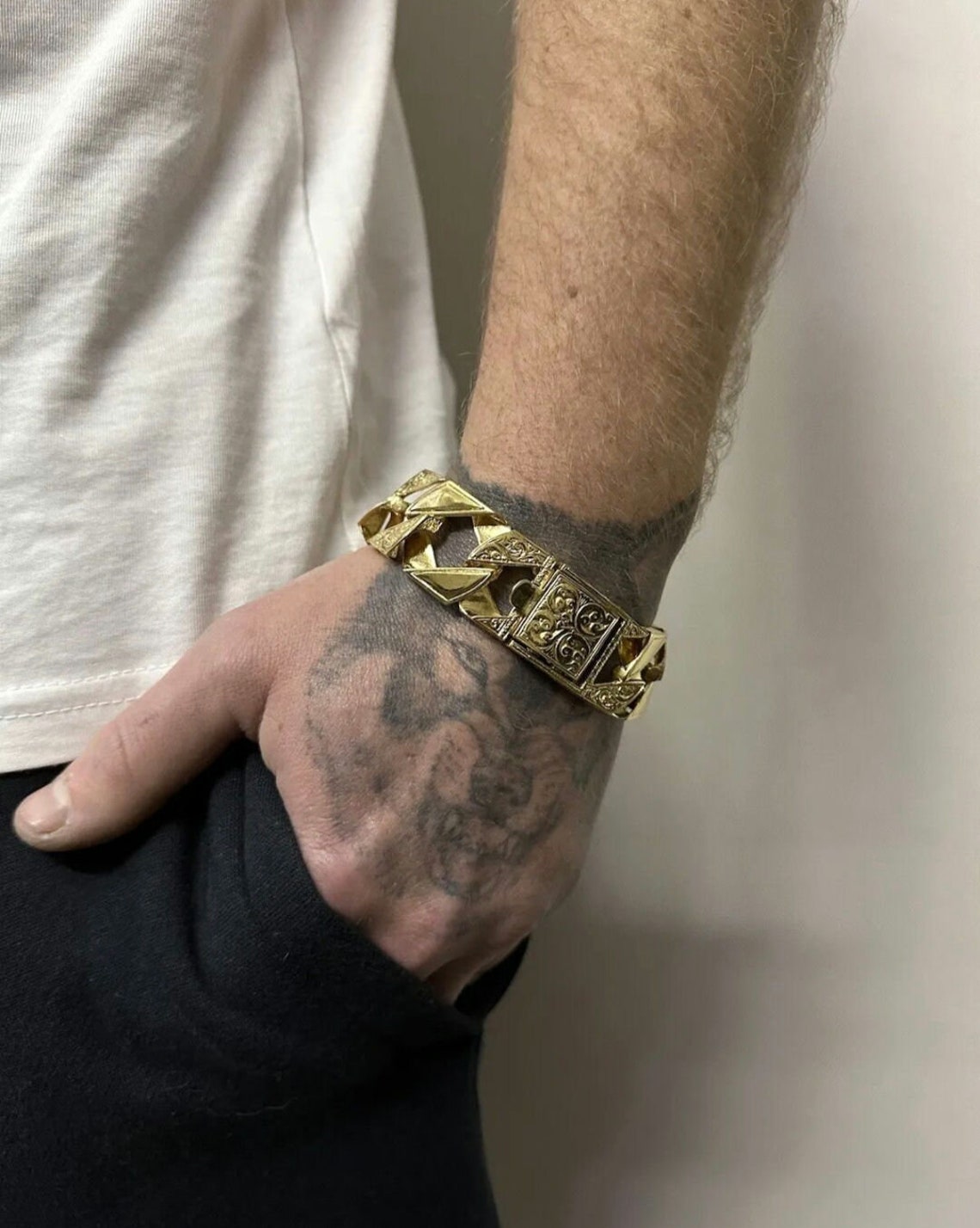 9ct Gold on Silver 22mm Old School Chaps Curb Bracelet. Bespoke UK Made ...