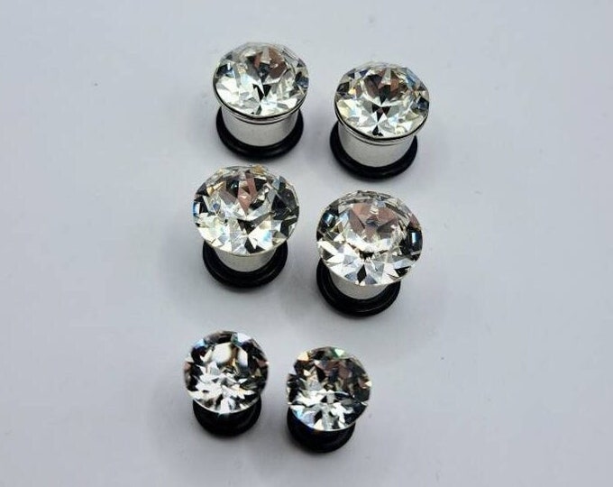 Crystal Diamond Plugs, Gauges, or Tunnels, Silver and Clear 00g10mm ...