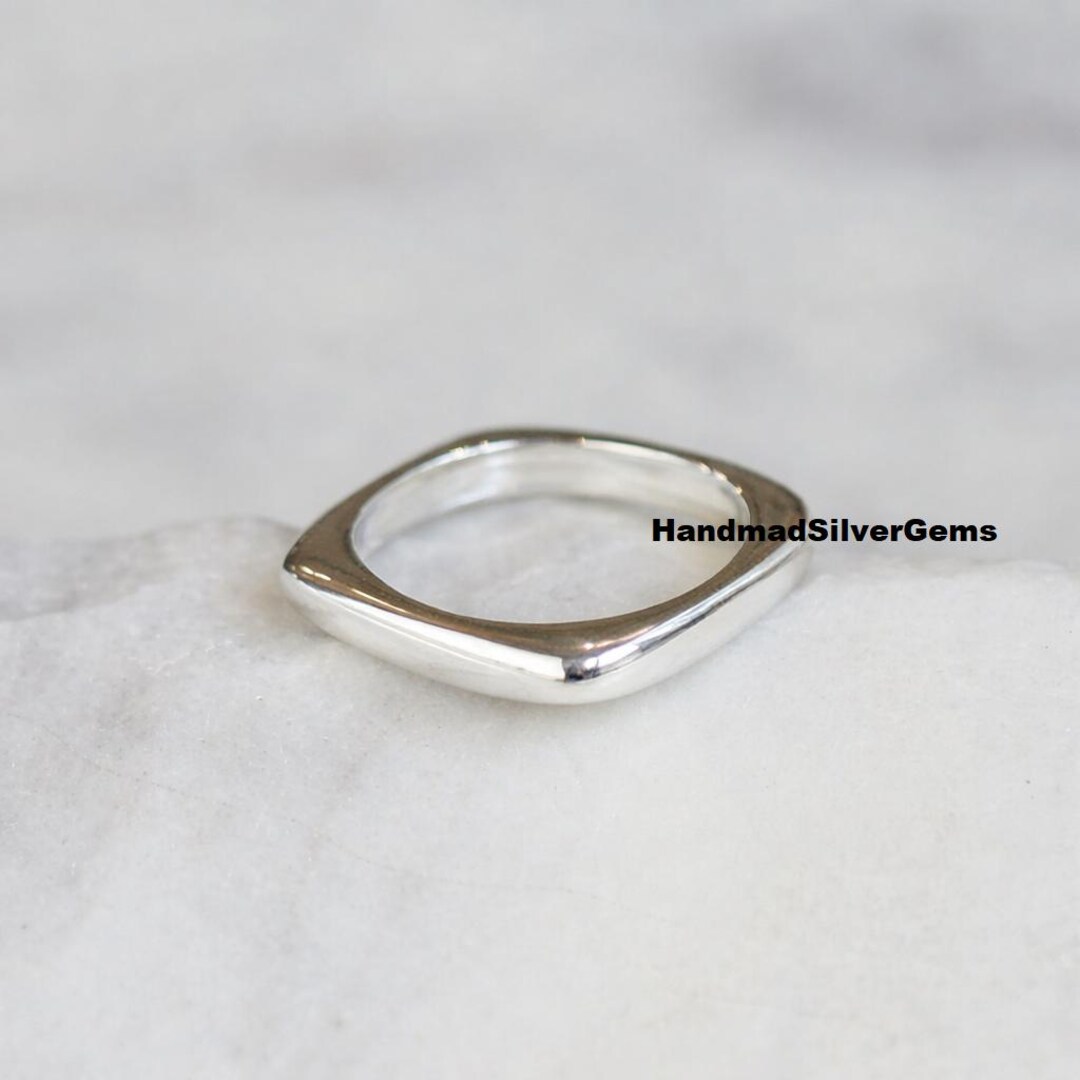 Sterling Silver Square Band Ring – Minimalist Handmade Ring - Etsy