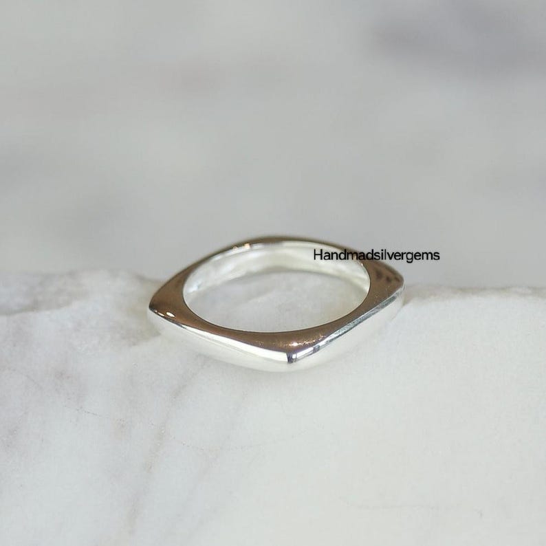 Sterling Silver Square Band Ring – Minimalist Handmade Ring - Etsy