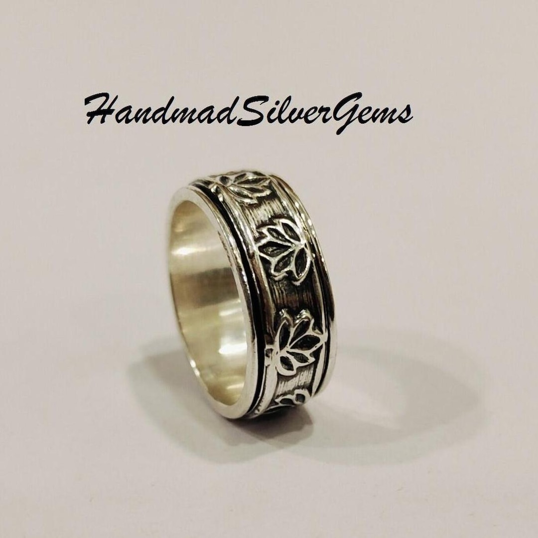 Hammered Sterling Silver Lotus Spinner Ring, Anxiety Fidget Band - Etsy