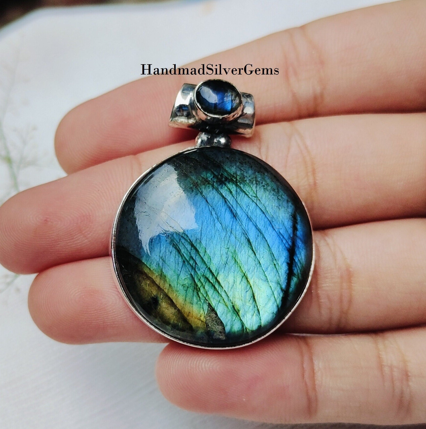 Blue Fire Labradorite Gemstone Pendant, Handmade Pendant, 925 Sterling ...