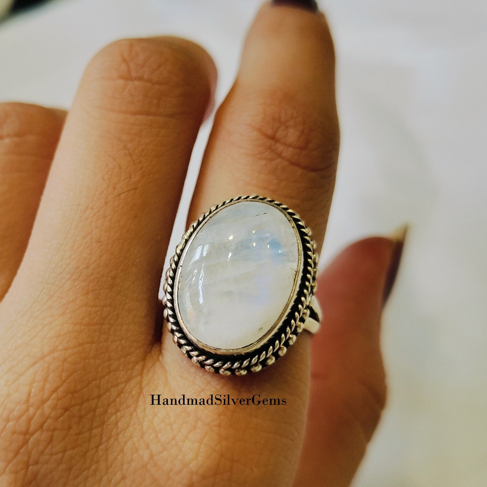 Genuine Moonstone Ring, Moonstone Silver Ring, Moonstone Jewelry, Boho ...