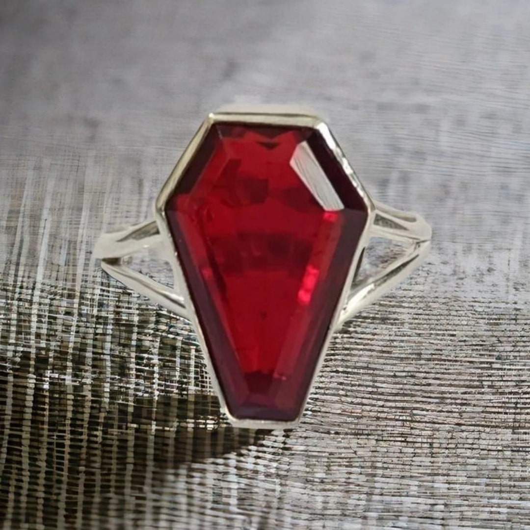 Red Garnet Coffin Ring, 925 Sterling Silver Ring, Coffin Ring for Women ...