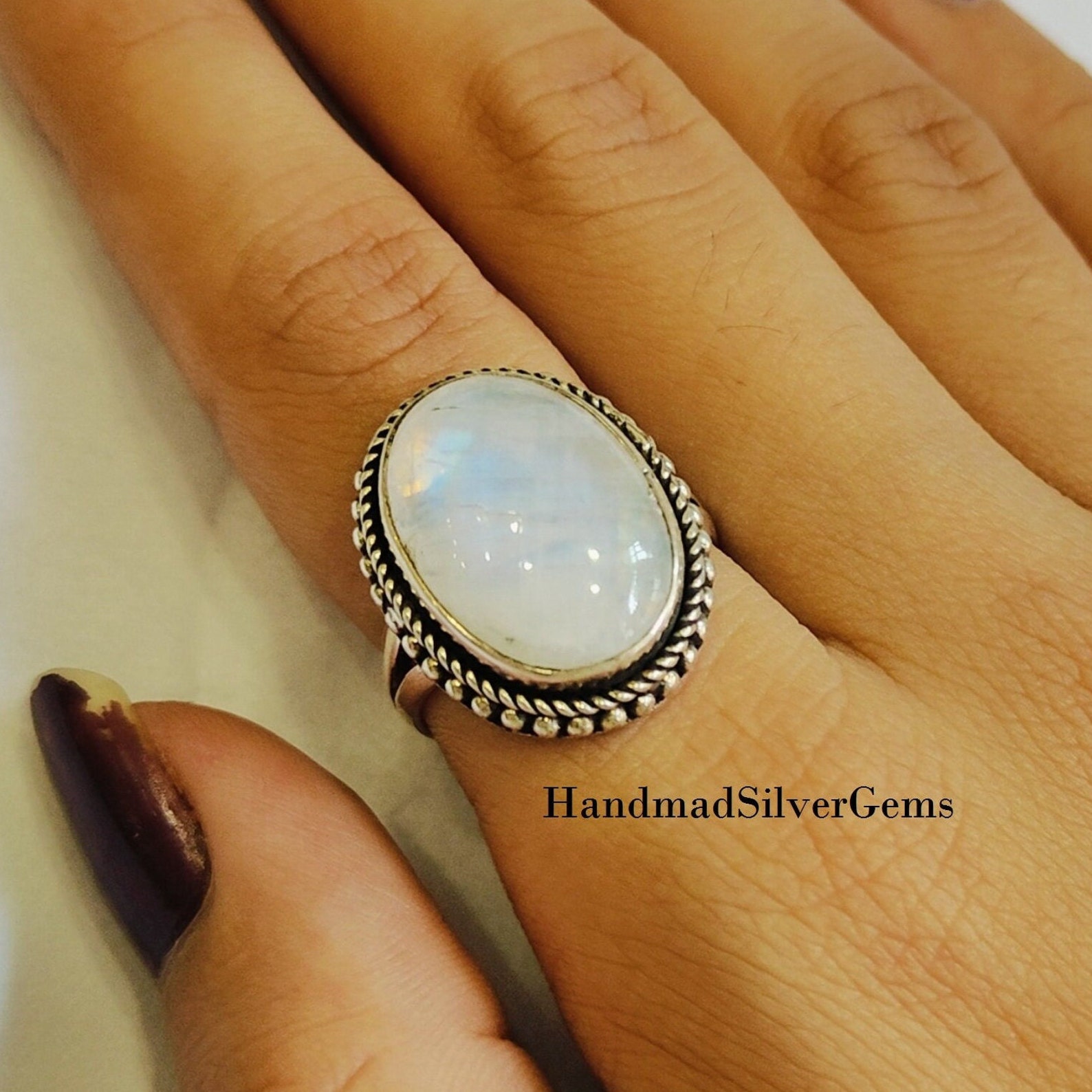 Genuine Moonstone Ring, Moonstone Silver Ring, Moonstone Jewelry, Boho ...