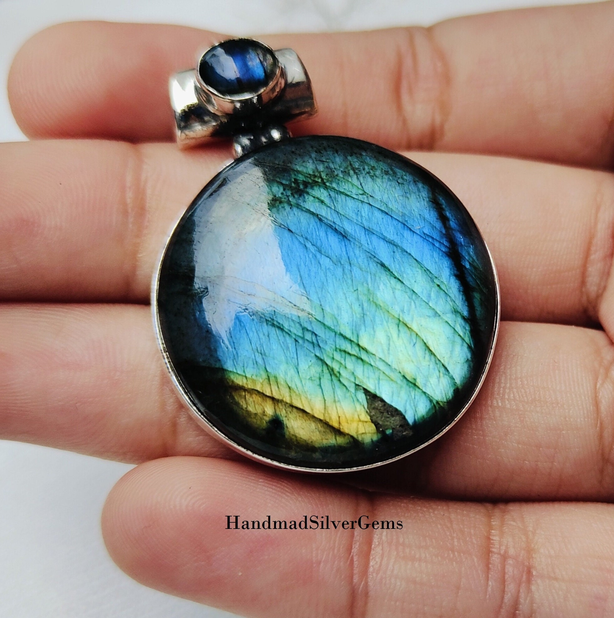 Blue Fire Labradorite Gemstone Pendant, Handmade Pendant, 925 Sterling ...