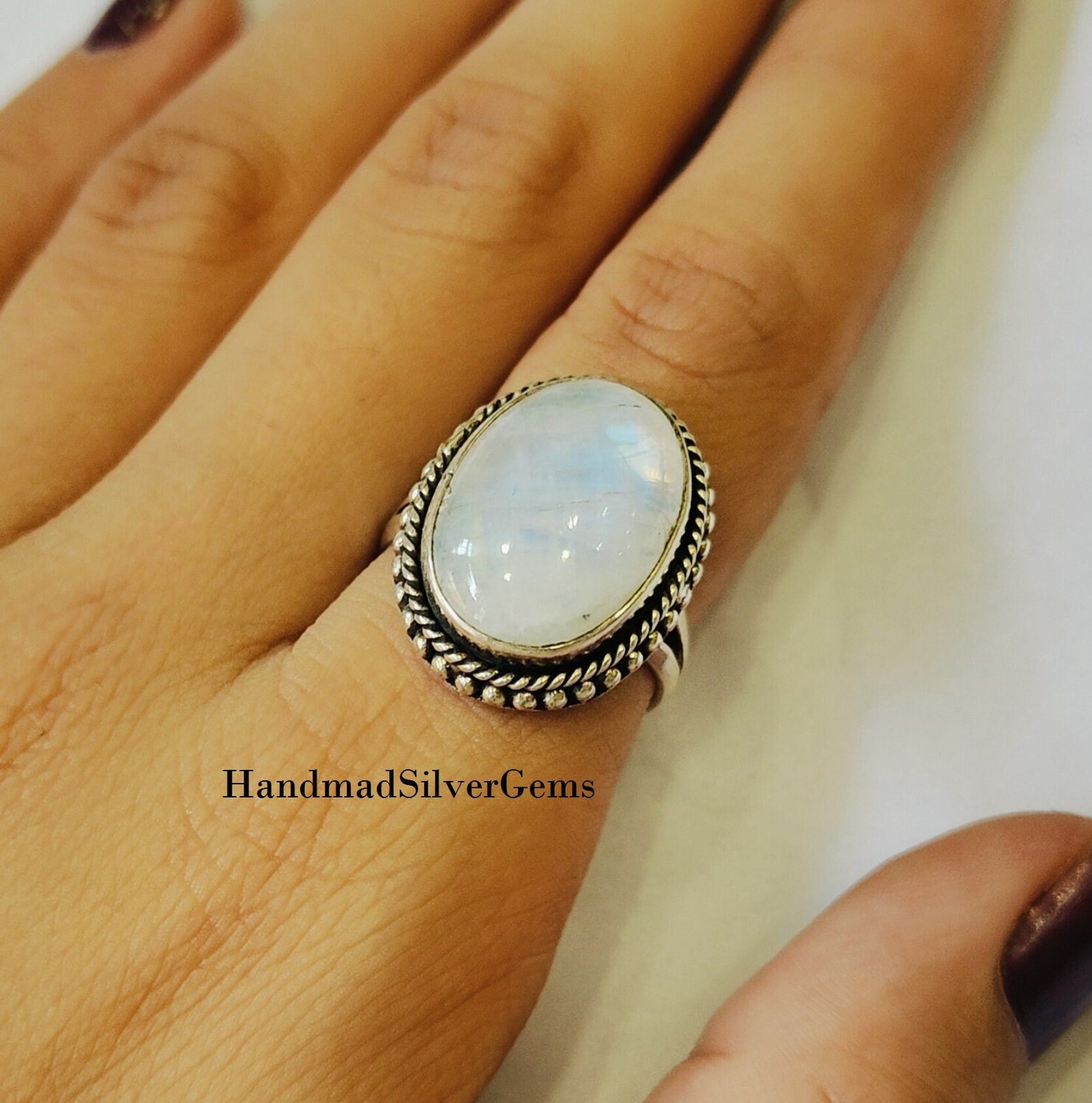 Genuine Moonstone Ring, Moonstone Silver Ring, Moonstone Jewelry, Boho ...