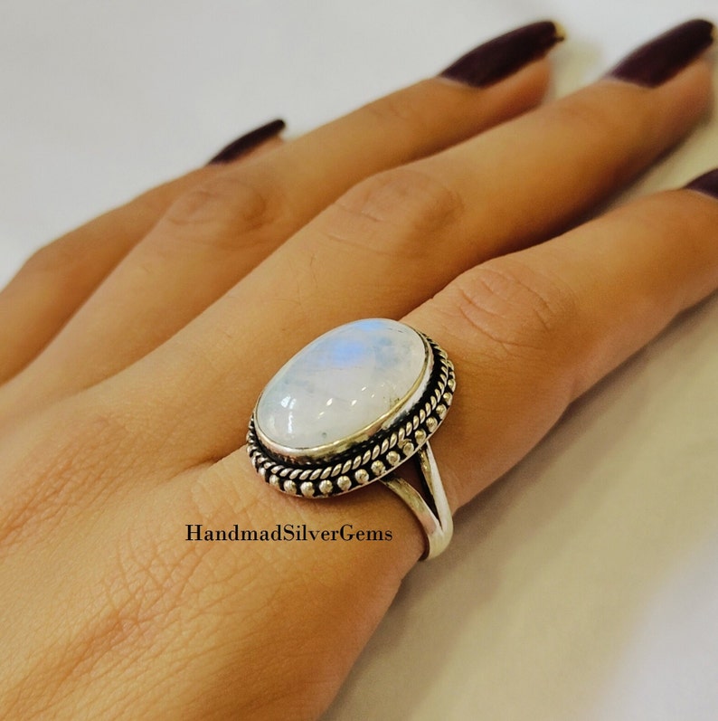 Genuine Moonstone Ring, Moonstone Silver Ring, Moonstone Jewelry, Boho ...