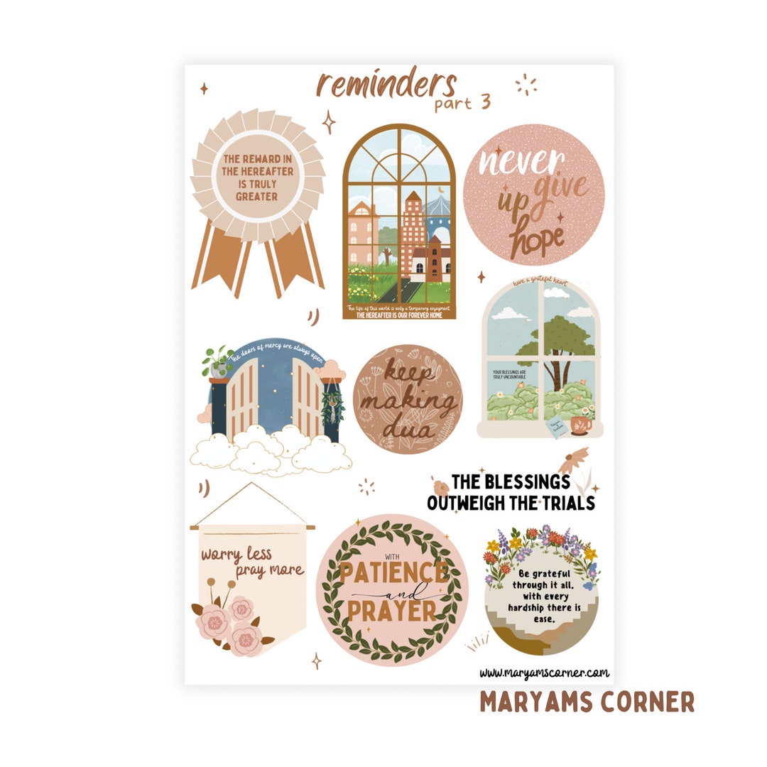 Reminders Part 3 Sticker Sheet, Islamic Planner , Islamic Stickers ...