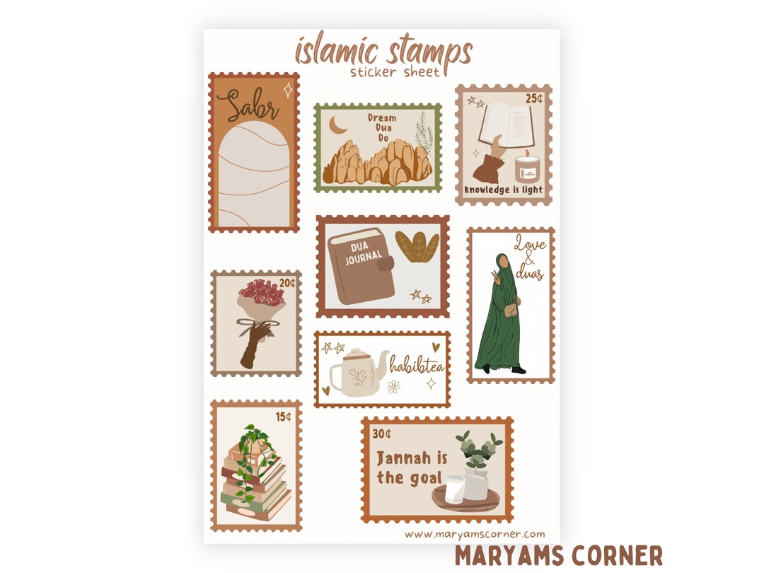 Islamic Stamps Sticker Sheet, Islamic Stickers, Hijabi Stickers, Muslim ...