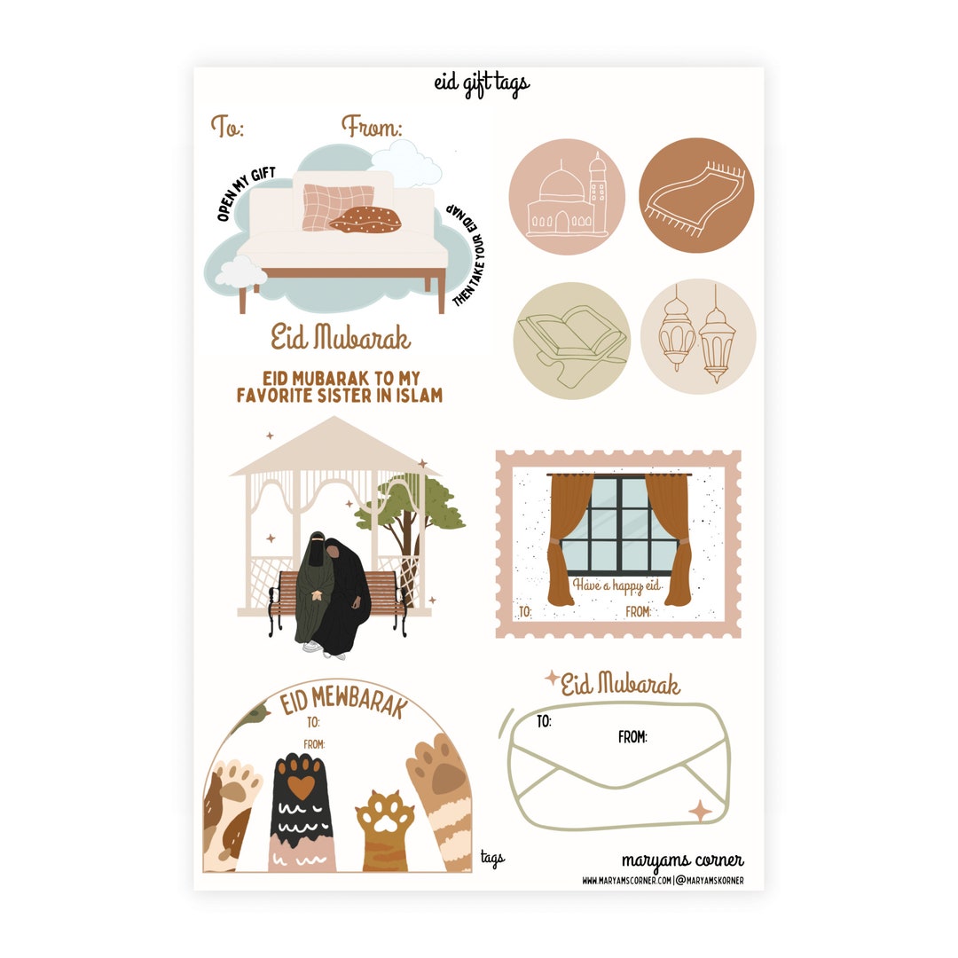 Eid Sticker Sheet, Islamic Stationery, Islamic Gift Tags, Eid Tags, Eid ...