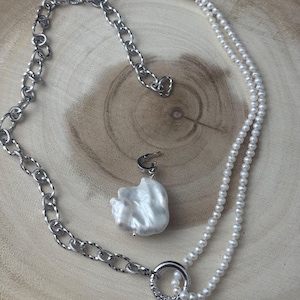 Freshwater Half Pearl Half Chain Necklace. Genuine Baroque Pearls 3-4mm ...