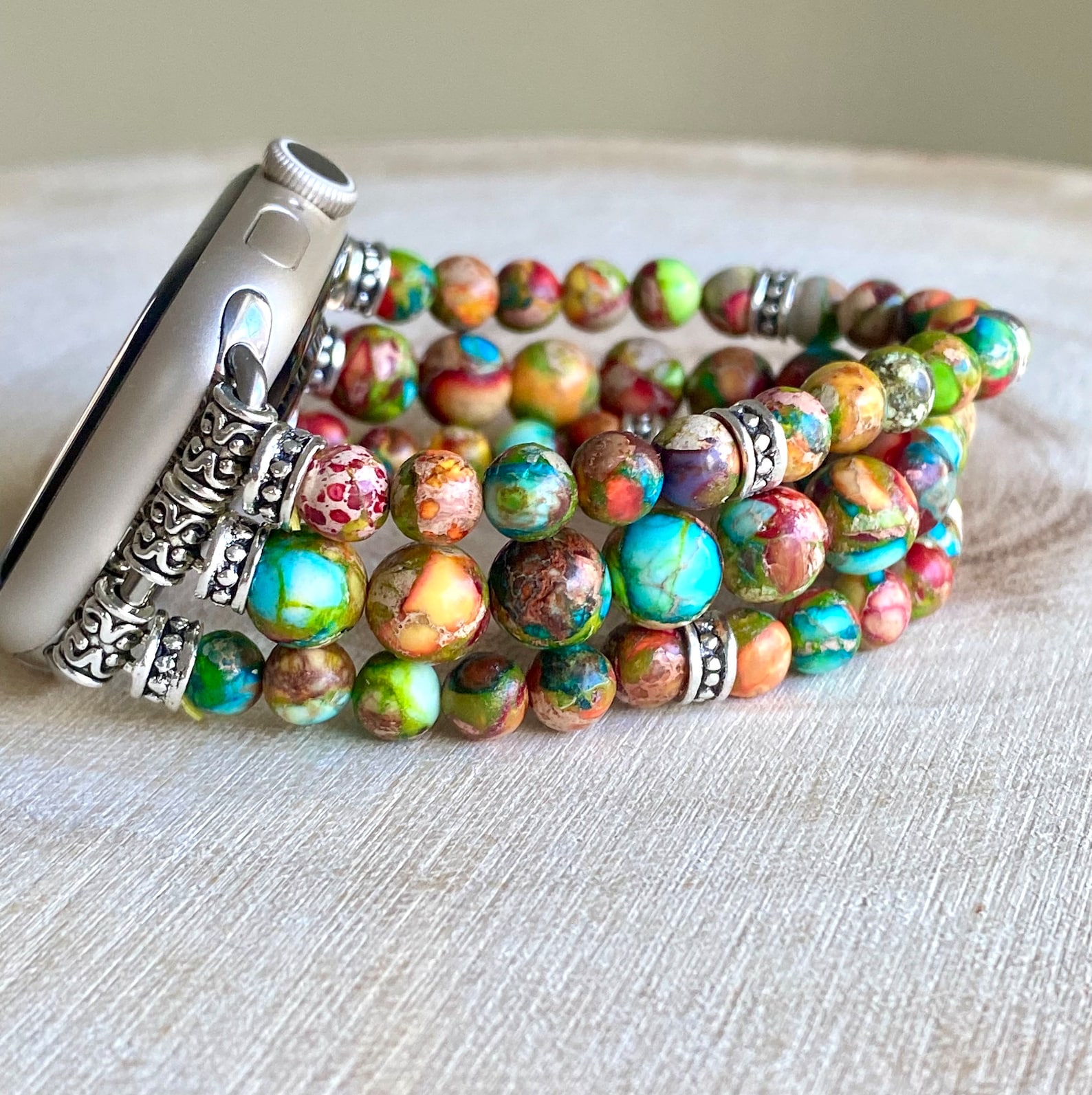 Multi Color Jasper Apple Watch Strap for All Models . Rainbow Jasper ...