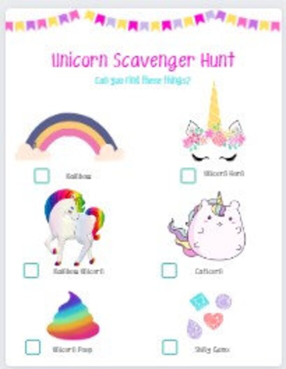 Unicorn Themed Scavenger Hunt - Etsy