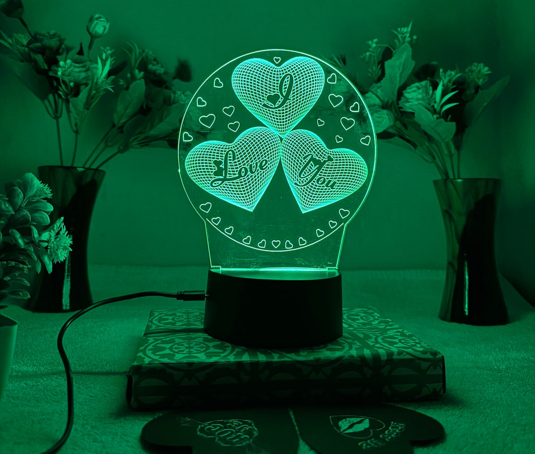 Night Light for Valentine's Day Gift , Heart Shape 3D Illusion Night ...
