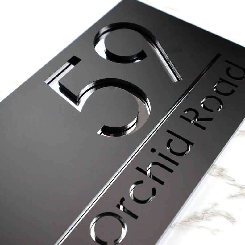 Acrylic House Numbers Door Sign House Door Plaque Black Acrylic Silver ...