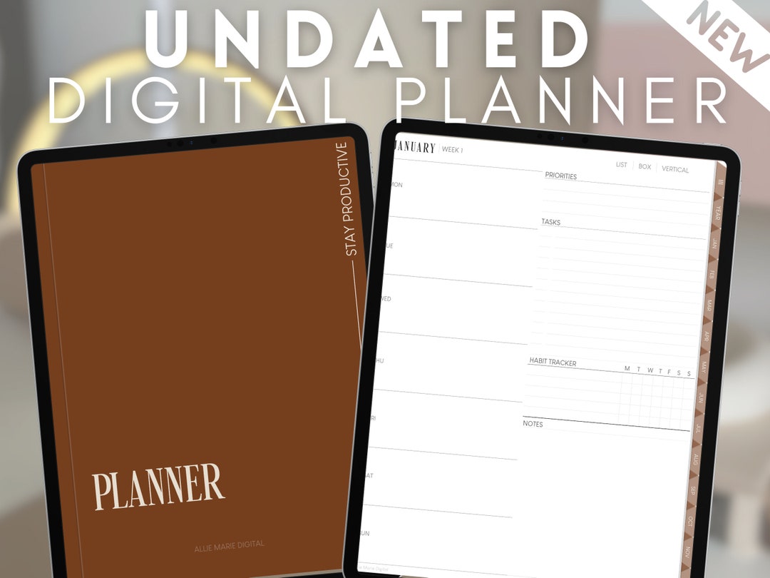 Undated Digital Planner by Allie Marie Digital, Portrait, Monthly ...