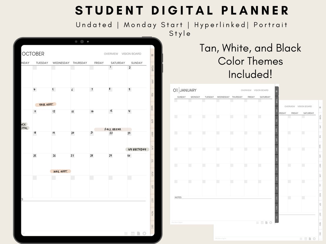 Academic Digital Planner Monday Start by Allie Marie Digital,undated ...