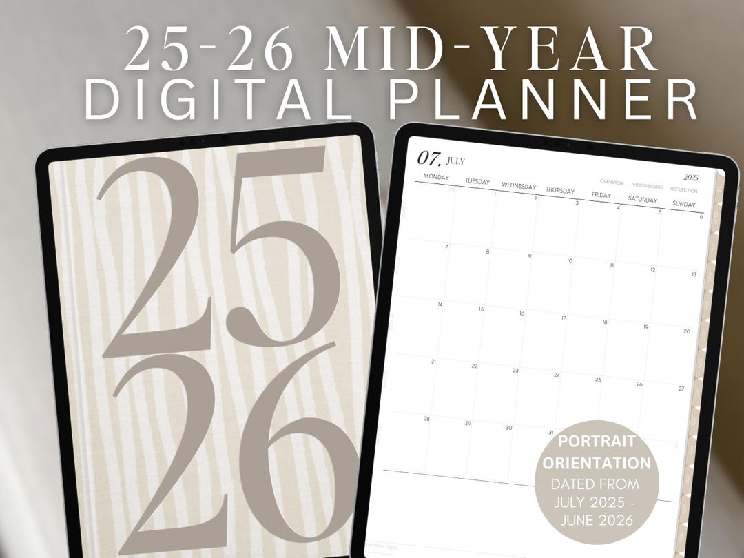 2025 2026 Mid Year Digital Planner by Allie Marie Digital, Portrait ...