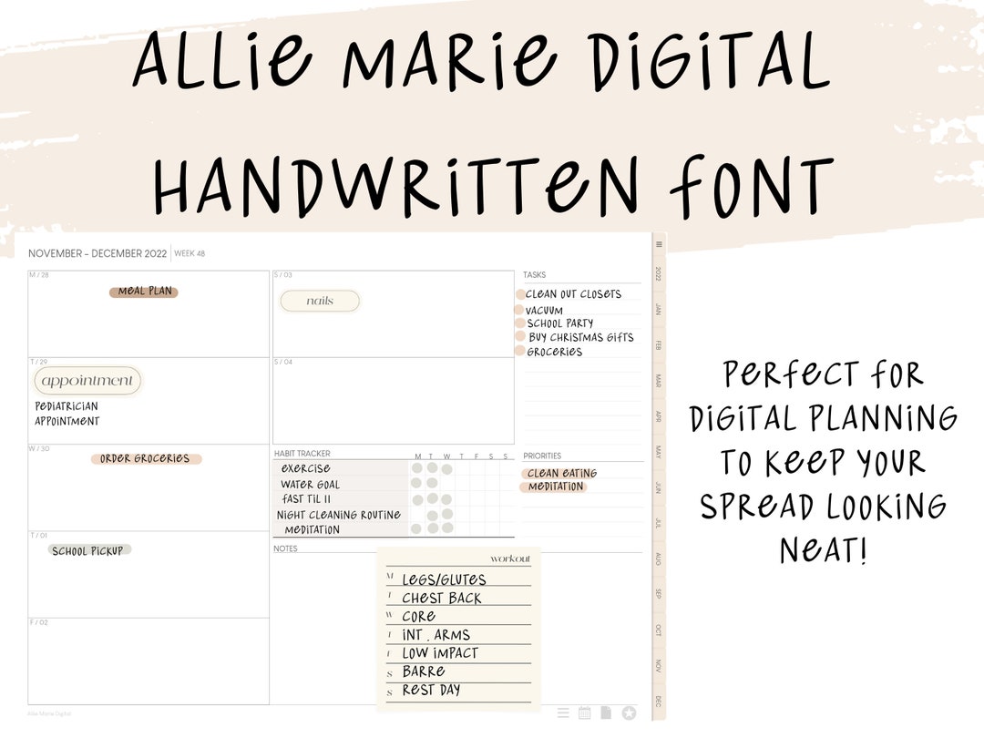 Handwritten Font by Allie Marie Digital, Digital Planner Font, Digital ...