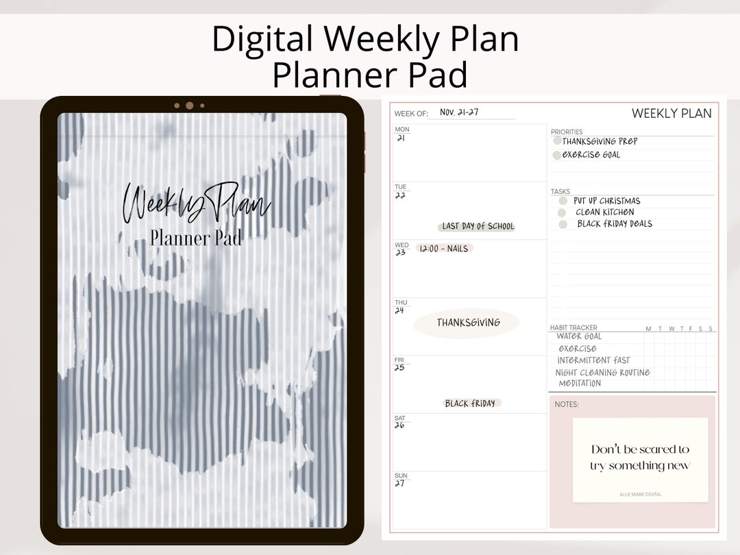Weekly Plan Digital Planner Pad by Allie Marie Digital, iPad Planner ...