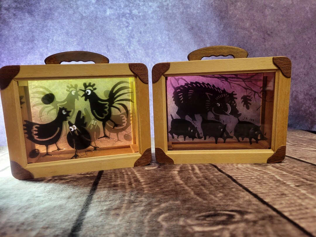 Vintage Folk Art Chicken & Boar Shadow Box - Etsy