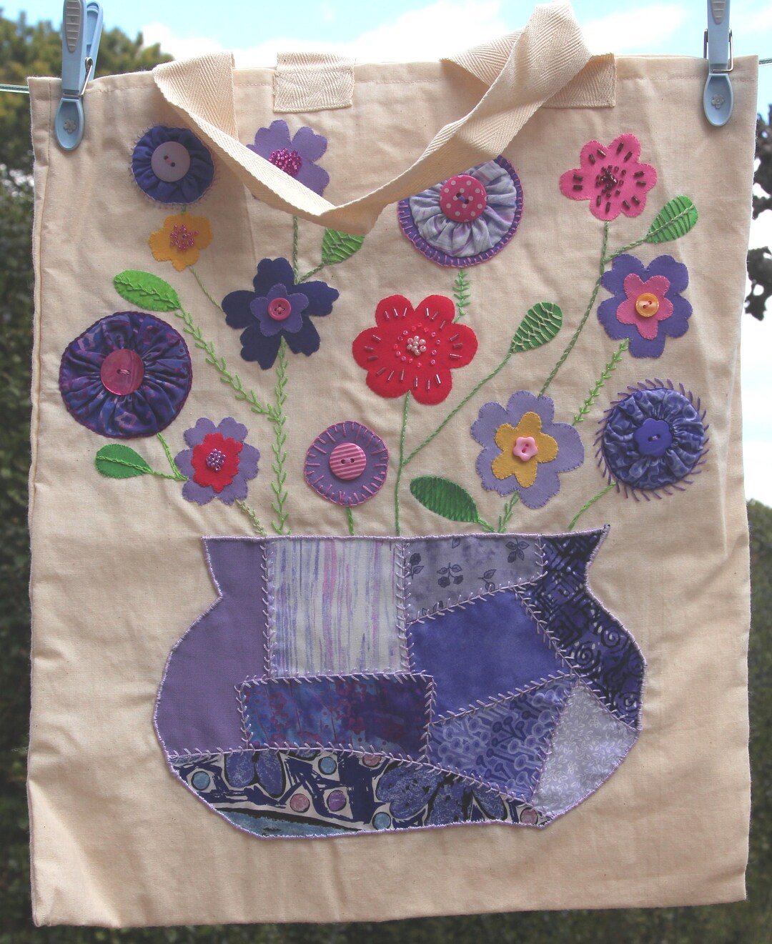 Calico Tote Bag With Vase of Flowers - Etsy