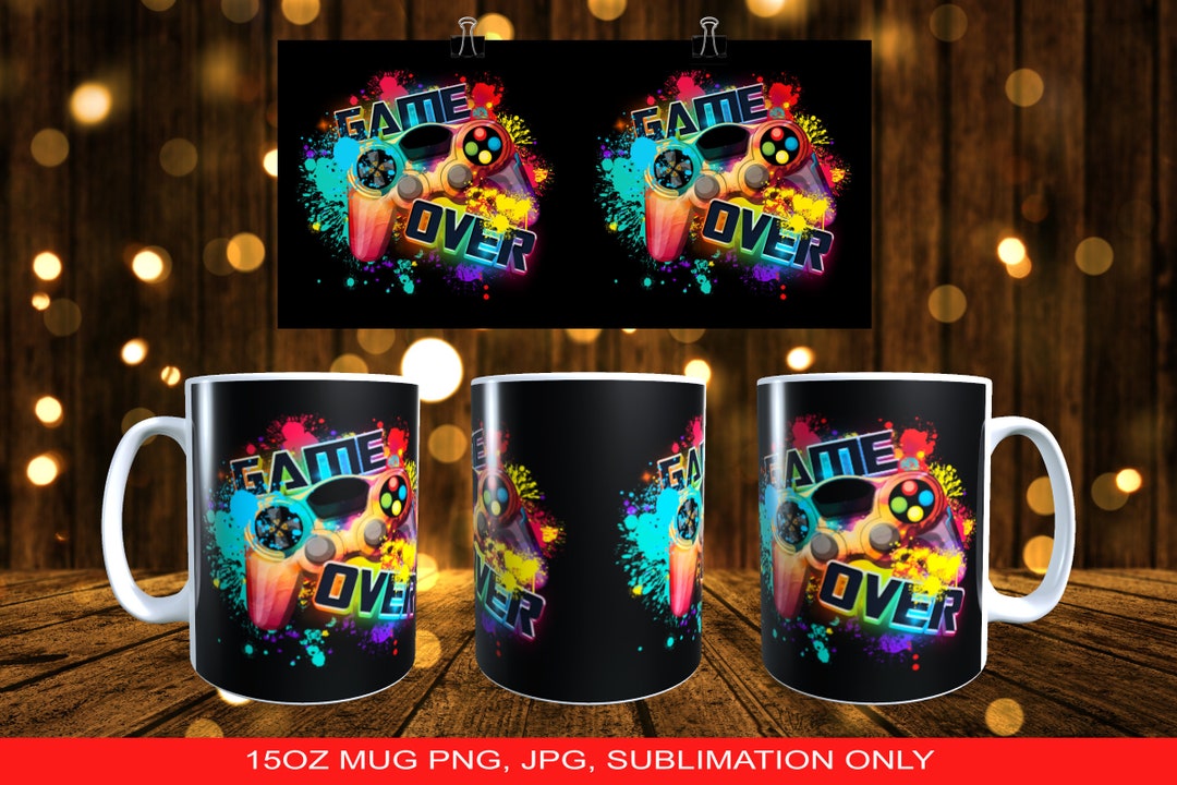 Game Over 15oz Mug Colorful Controller Sublimation Design Wrap PNG and ...