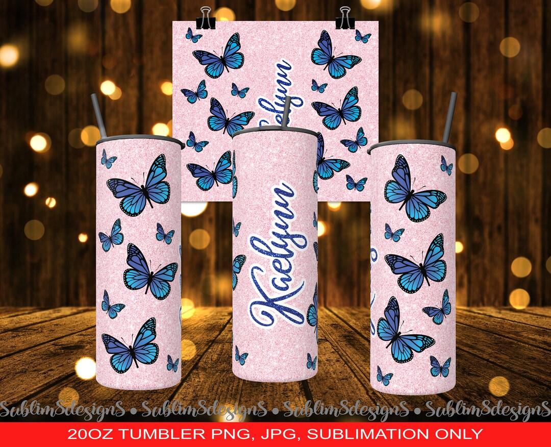Personalized Blue Butterflys and Pink Glitter Background Sublimation ...