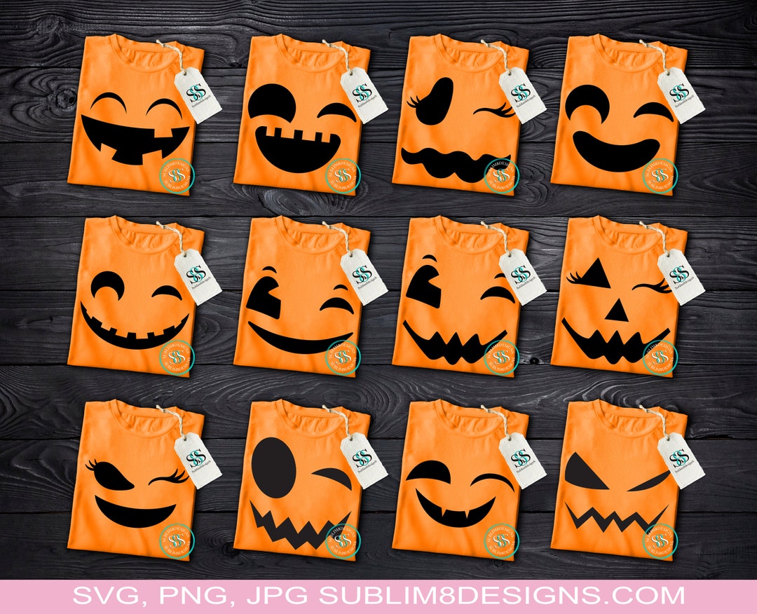 12 Winking Pumpkin Faces for Cricut or Silhouette Cameo SVG, PNG and ...