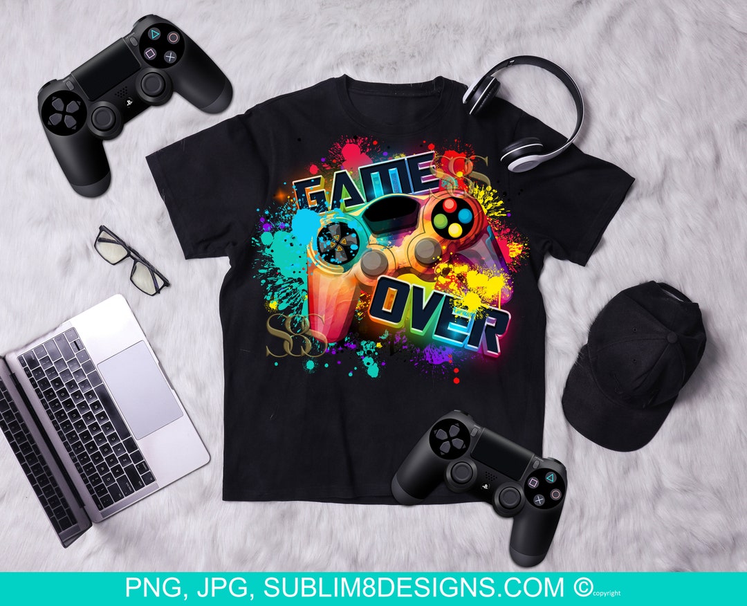 Game Over Colorful Controller Sublimation T-shirt Design PNG and JPEG ...