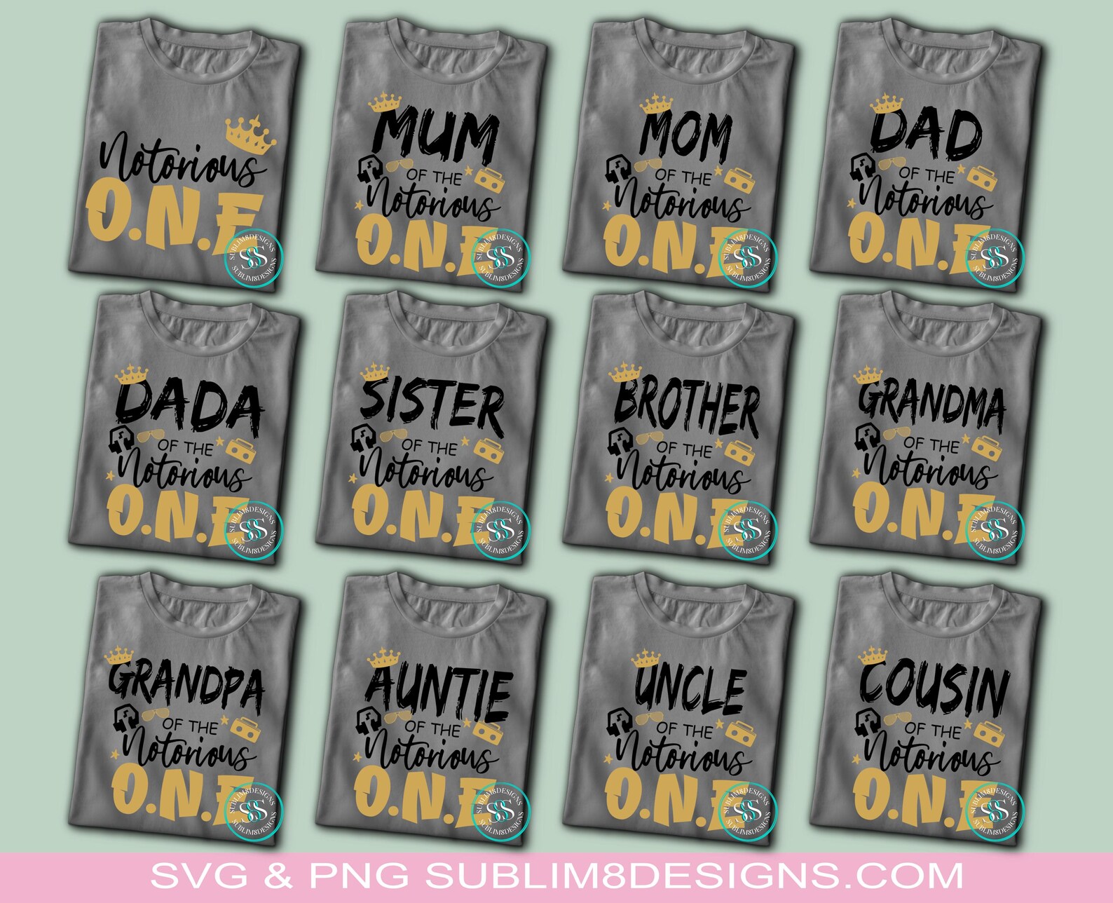 Notorious One Family Birthday SVG & PNG Bundle | 12 Matching Designs ...