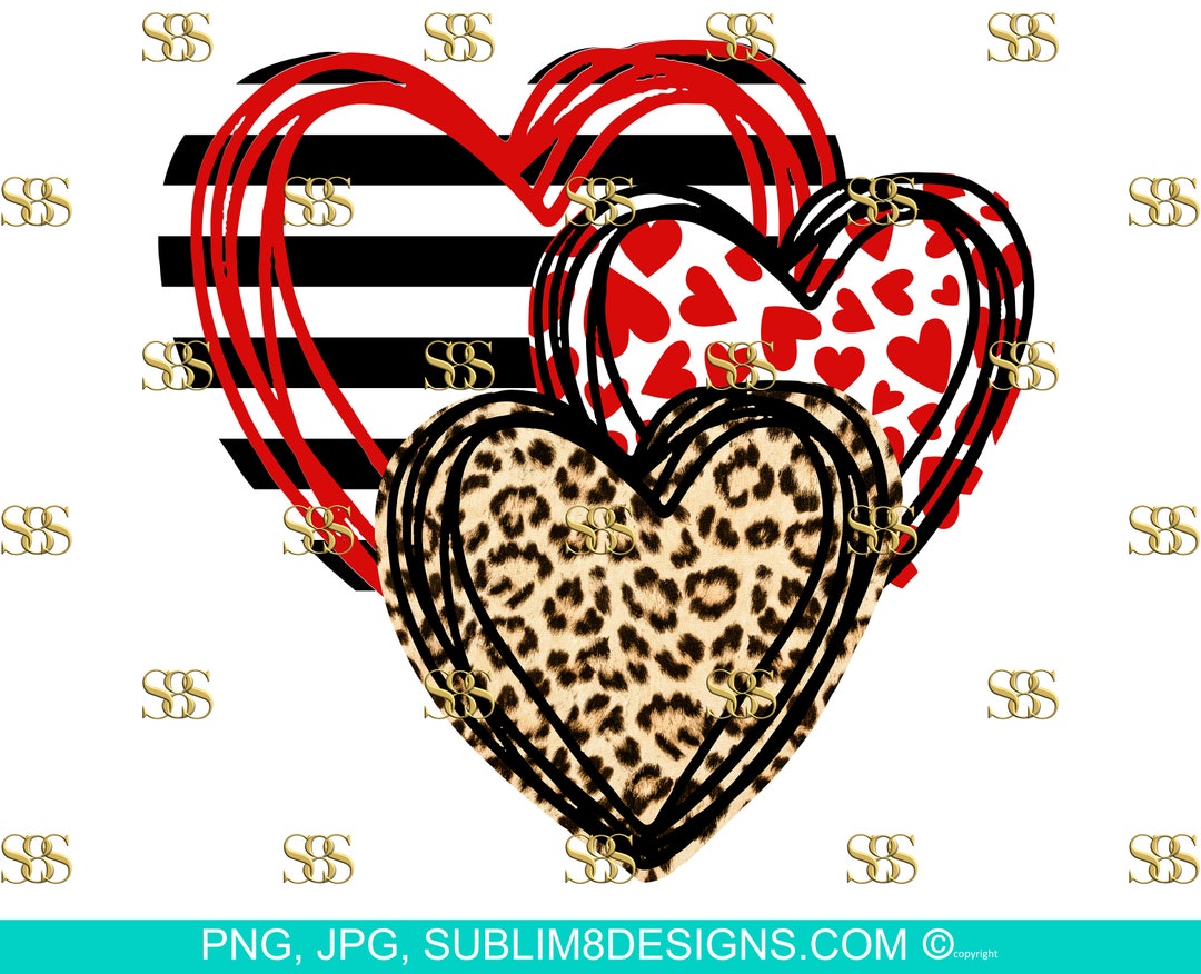 3 Love Hearts | Leopard and Stripes | Red and Black Hearts | Leopard ...