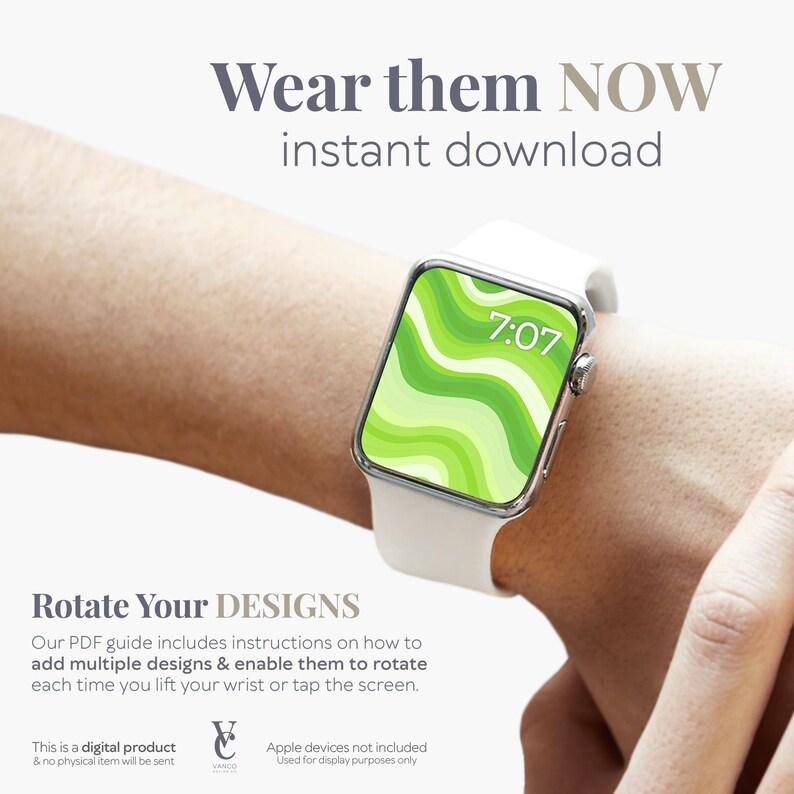 Wavy Apple Watch Face & Phone Wallpaper, Trendy Retro Waves Sage ...