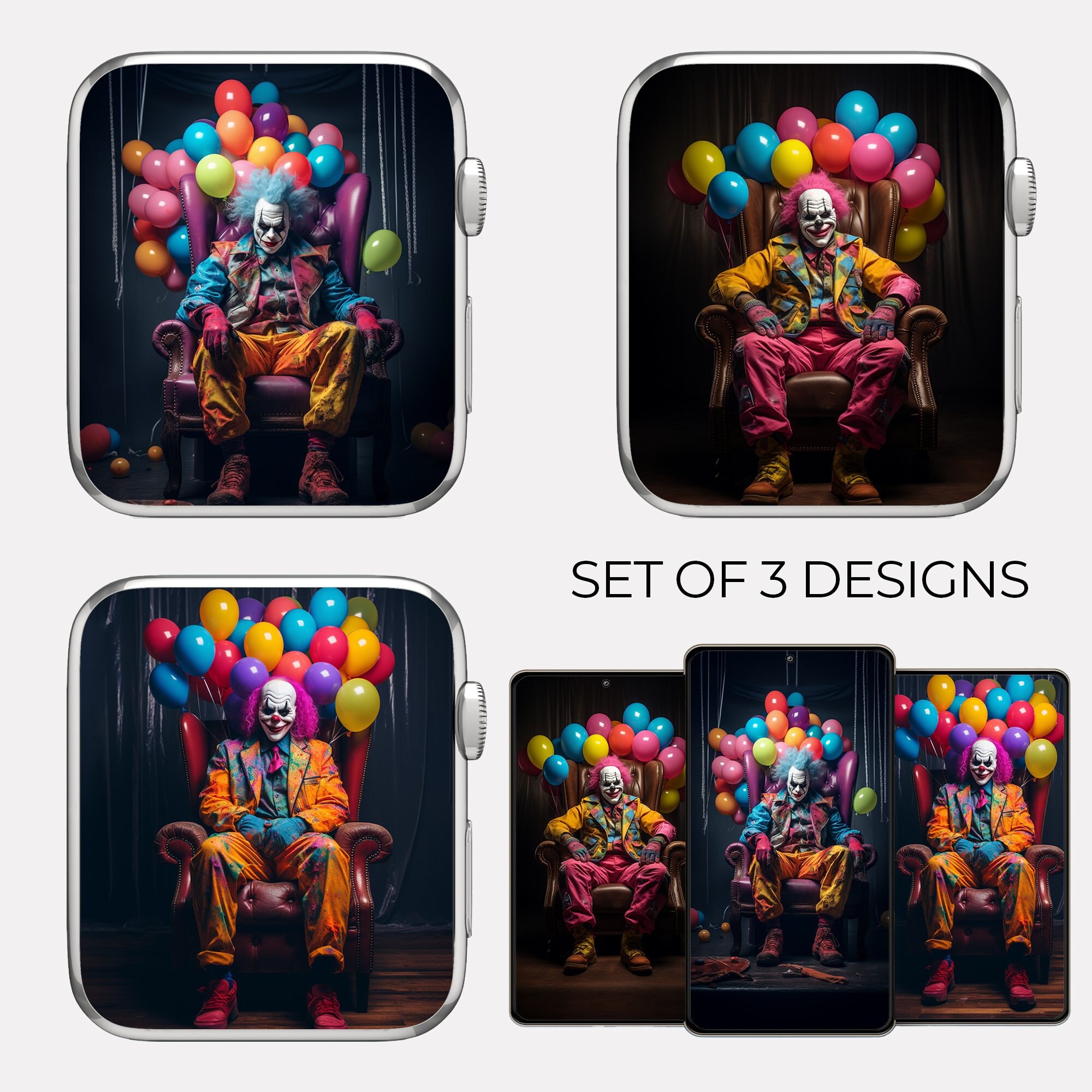 Creepy Circus Clown Apple Watch Face Halloween Phone Wallpaper Set ...