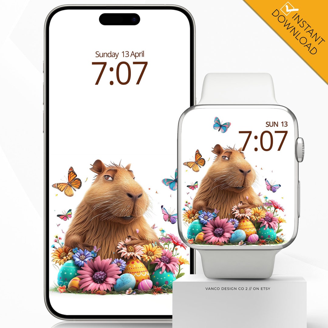 Easter Capybara Apple Watch Face Phone Wallpaper, Watercolor Floral ...