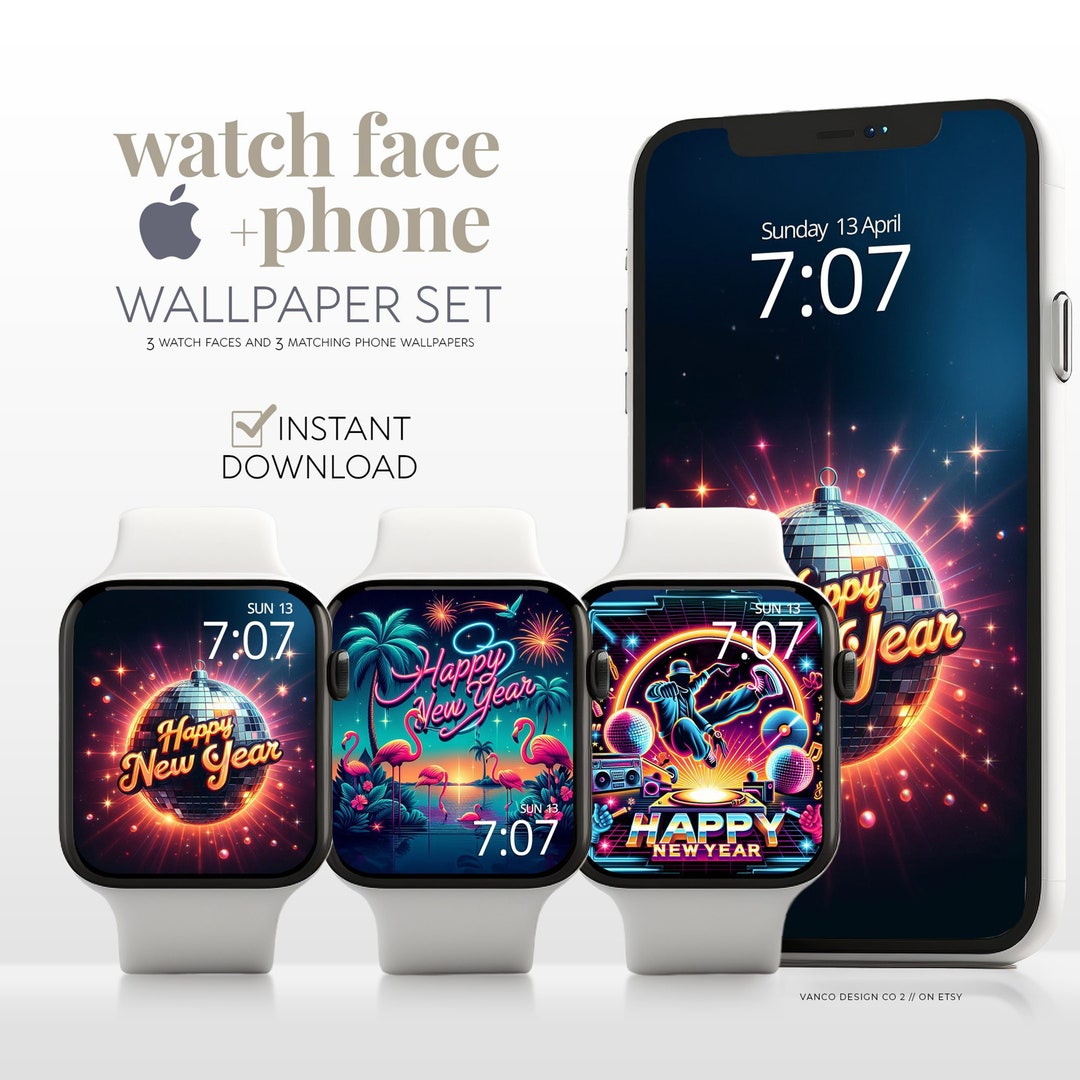 Groovy New Year Apple Watch Phone Wallpaper, Festive Neon Smartwatch ...