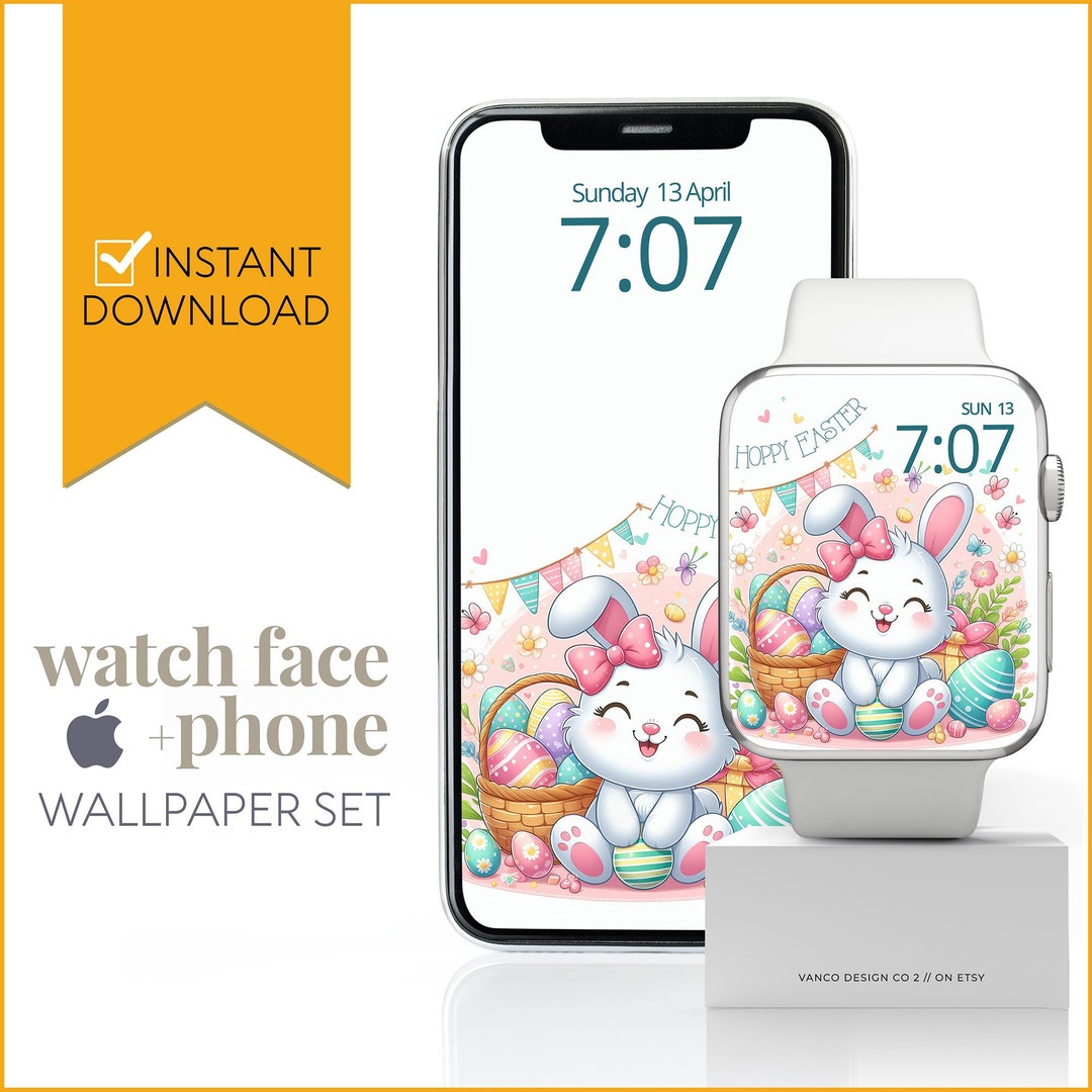 Easter Bunny Apple Watch Face Phone Wallpaper, Cute Hoppy Happy ...