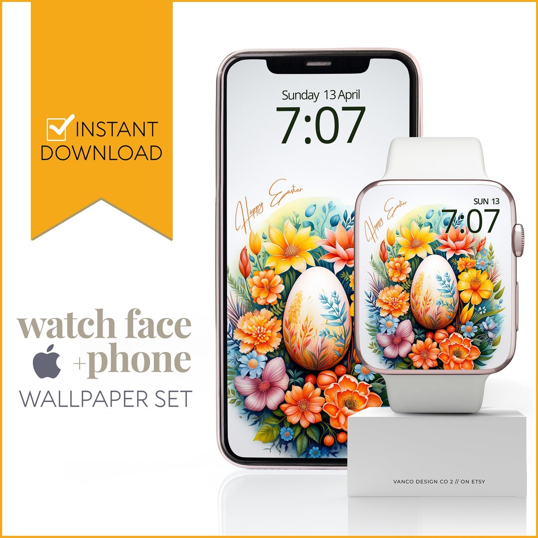 Easter Egg Apple Watch Face Phone Wallpaper, Spring Floral Smartwatch ...