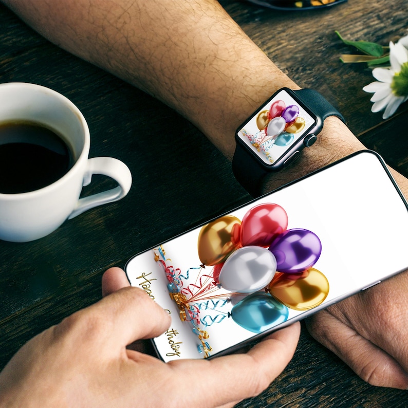 Birthday Balloons Apple Watch Wallpaper, Colourful Custom Smartwatch ...