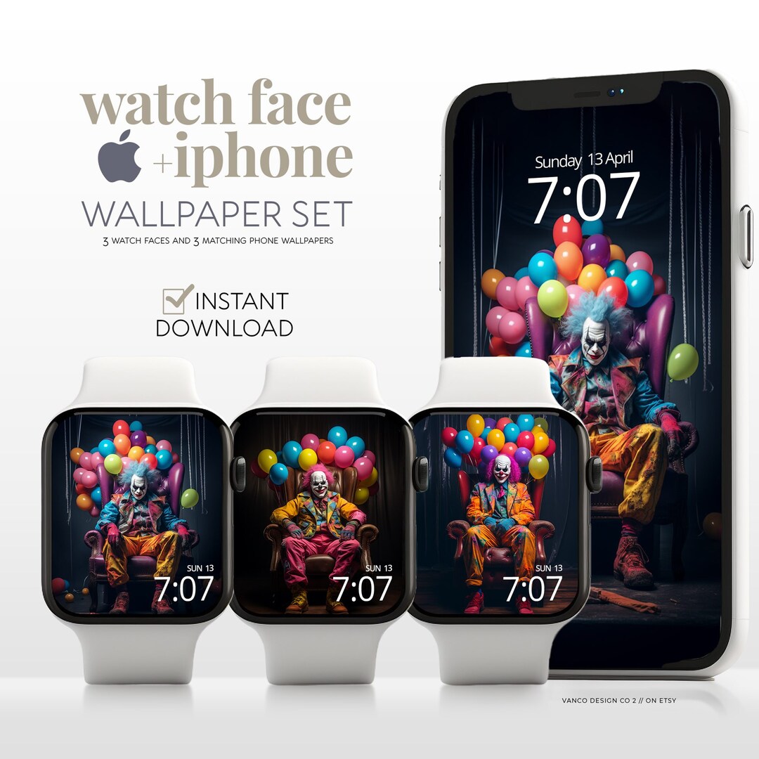 Creepy Circus Clown Apple Watch Face Halloween Phone Wallpaper Set ...
